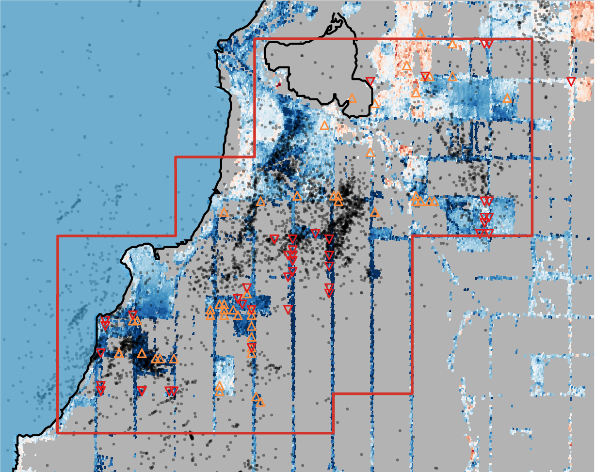 Land Surface Changes, Ground Deformation, and Seismicity
